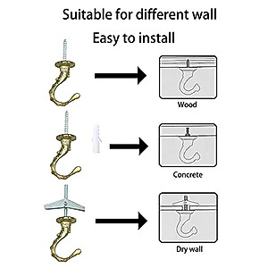 2 Sets Swag Ceiling Hooks Heavy Duty Swag Hook with Hardware for Hanging Plants Ceiling Installation Cavity Wall Fixing (2, Gold)