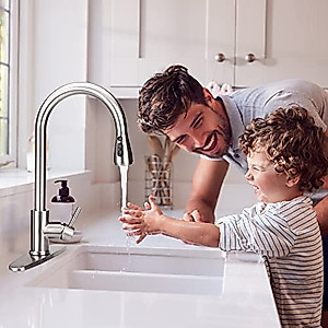 Kitchen Faucet with Pull Down Sprayer and Deck Plate Modern Single Handle 360°Swivel High Arc Brushed Nickel Sink Faucet Stainless Steel Kitchen Sink Tap, 3-Modes Spray