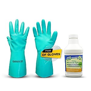 Klean Strip Green Odorless Mineral Spirits - Acrylic Paint Brush Cleaner- Clean Artistic Equipment - Thins Oil Based Paint - Available with Premium Quality Centaurus AZ Gloves-1 QT
