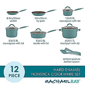 Rachael Ray Cucina Nonstick Cookware Pots and Pans Set, 12 Piece, Agave Blue
