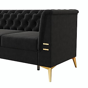 ERYE Mid-Century Modern Velvet Chesterfield Button Upholstered 3 Seaters Sofa Couch, Golden Legs, Flared Padded Armrest,Removable Cushions Cover for Living Room,Bedroom,Office,Apartment, Dorm