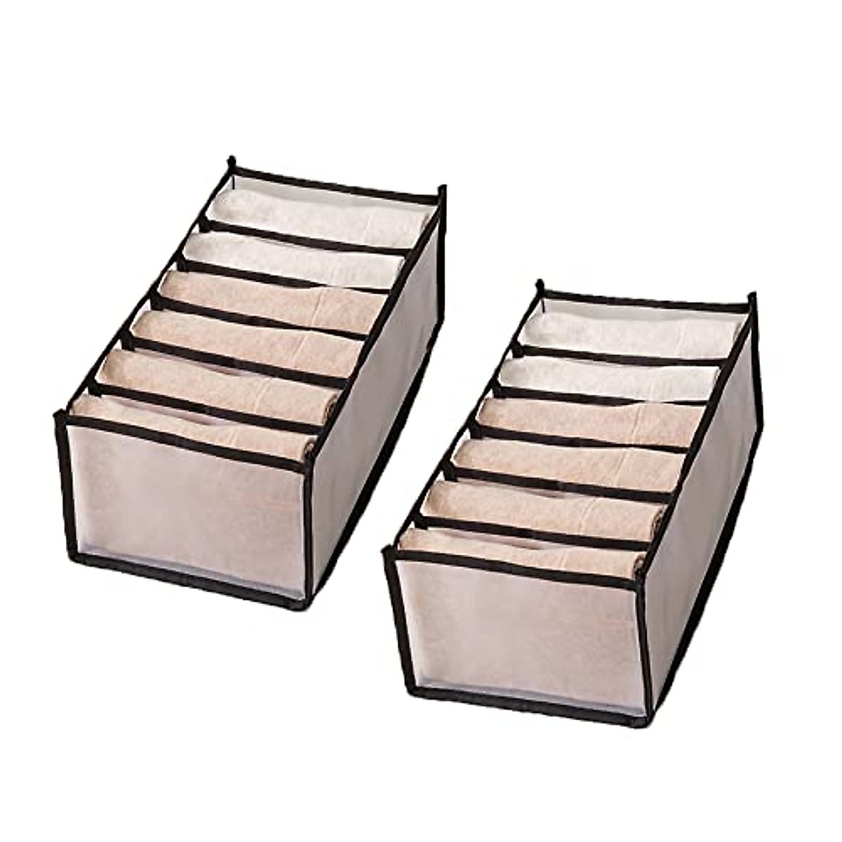 2PCS Clothes Organizer（7 Grids）Drawer Dividers for Clothes - Foldable Grid Storage Box with Multiple Layers