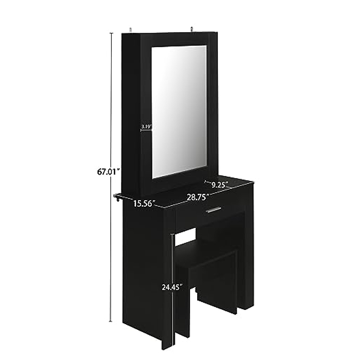 mixtavie Vanity Desk with Sliding Mirror & Stool, Makeup Vanity with Storage Shelves & Drawer & Chair, Vanity Table Set for Bedroom, Black