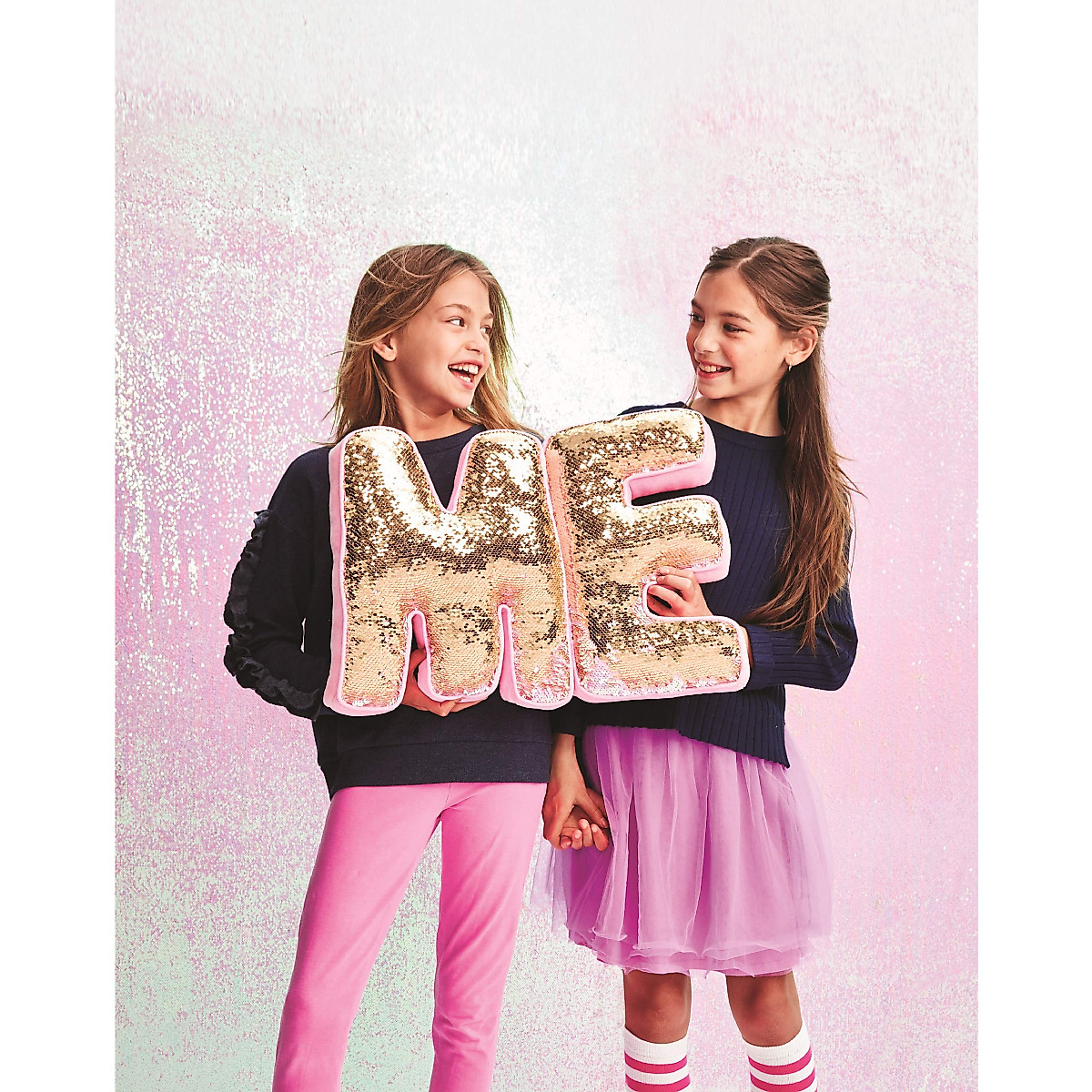 iscream Lettermania J Initial 15" Reversible Sequin Soft Fleece Back Pillow