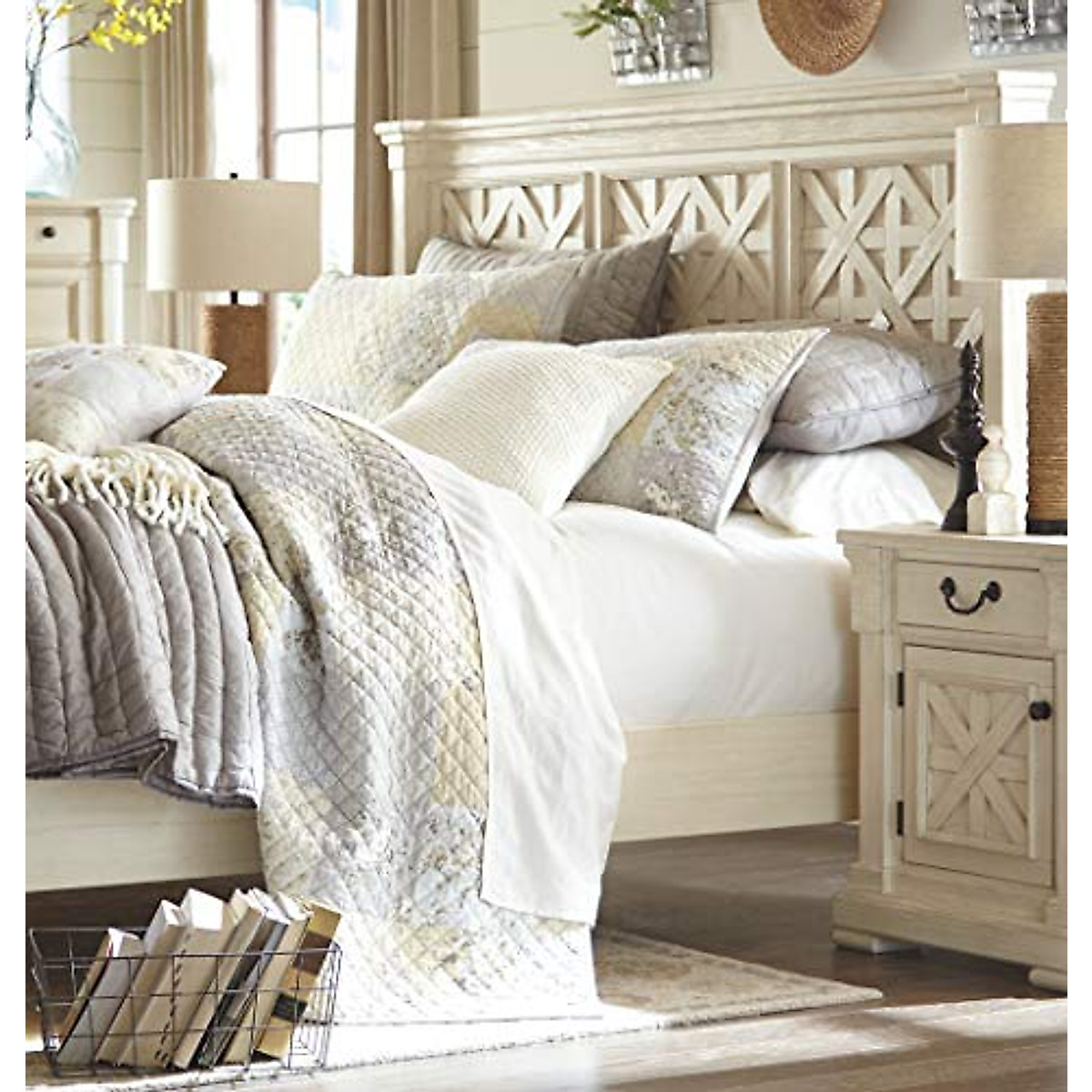 Signature Design by Ashley Bolanburg Farmhouse 1 Drawer Nightstand with Outlets & USB Charging Ports, Antique White
