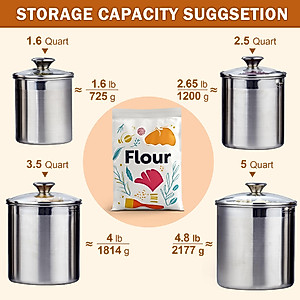 Cooks Standard Stainless Steel airtight Glass lid 4-Piece Food Jar Storage Canister Set for Tea Cofee Sugar Flour Baking Pantry Kitchen Counter