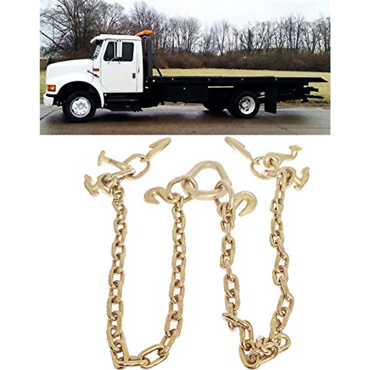 munirater 5/16in 3 FT 5400LBS Tow Chain Grade 70 V - Bridle Chain with RJT Cluster Hooks Replacement for Tow Truck Winch Cable Pull Wrecker Recovery Grab
