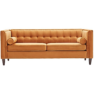 Dreamsir 58'' W Velvet Sofa, Mid-Century Modern Love Seats Sofa Furniture with Two Bolster Pillows, Button Tufted Couch for Living Room, Easy Assembly (Loveseat, Ginger)