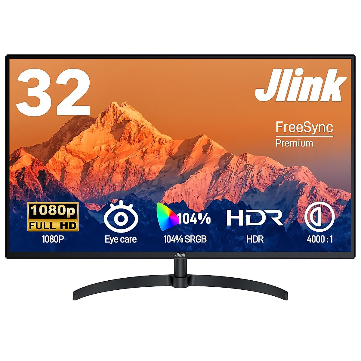 Jlink Computer Monitor FHD 32 Inch Monitor, 1920x1080P 60Hz 104% sRGB Display w/HDMI VGA 3.5mm Audio, HDR, VA Screen w/Freesync, Tilt，VESA Mount