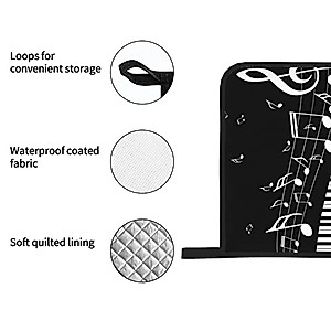Piano Keys with Musical Notes Printed Oven Mitt and Pot Holder Set, Washable Heat Resistant Oven Mitt for Kitchen Cooking Baking Grill