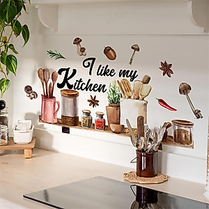Kitchenware Utensil Shelf Wall Stickers, sacinora I Love My Kitchen DIY Wall Decals Removable Vinyl Peel and Stick for Kitchen Dining Restaurant Baking Room Bar Home Decor