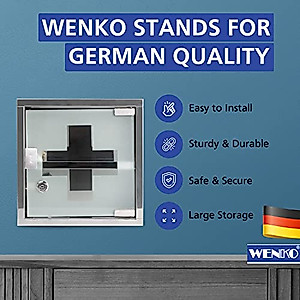 WENKO Medicine Cabinet with Lock, Wall mounted Bathroom Storage, Hanging Medical Cabinet, First Aid Wall Cabinet with Safety Glass Door, Modern, Small, 9.8 x 9.8 x 4.7 in, Silver Shiny