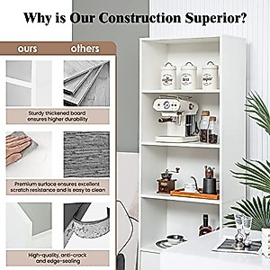 Giantex 74" Tall 4-Tier Bookcase with Drawers - Freestanding White Narrow Bookcase with Anti-Tipping Kits, Wood Open Storage Display Cabinet, 4-Cube Bookshelf for Living Room, Bedroom, Office