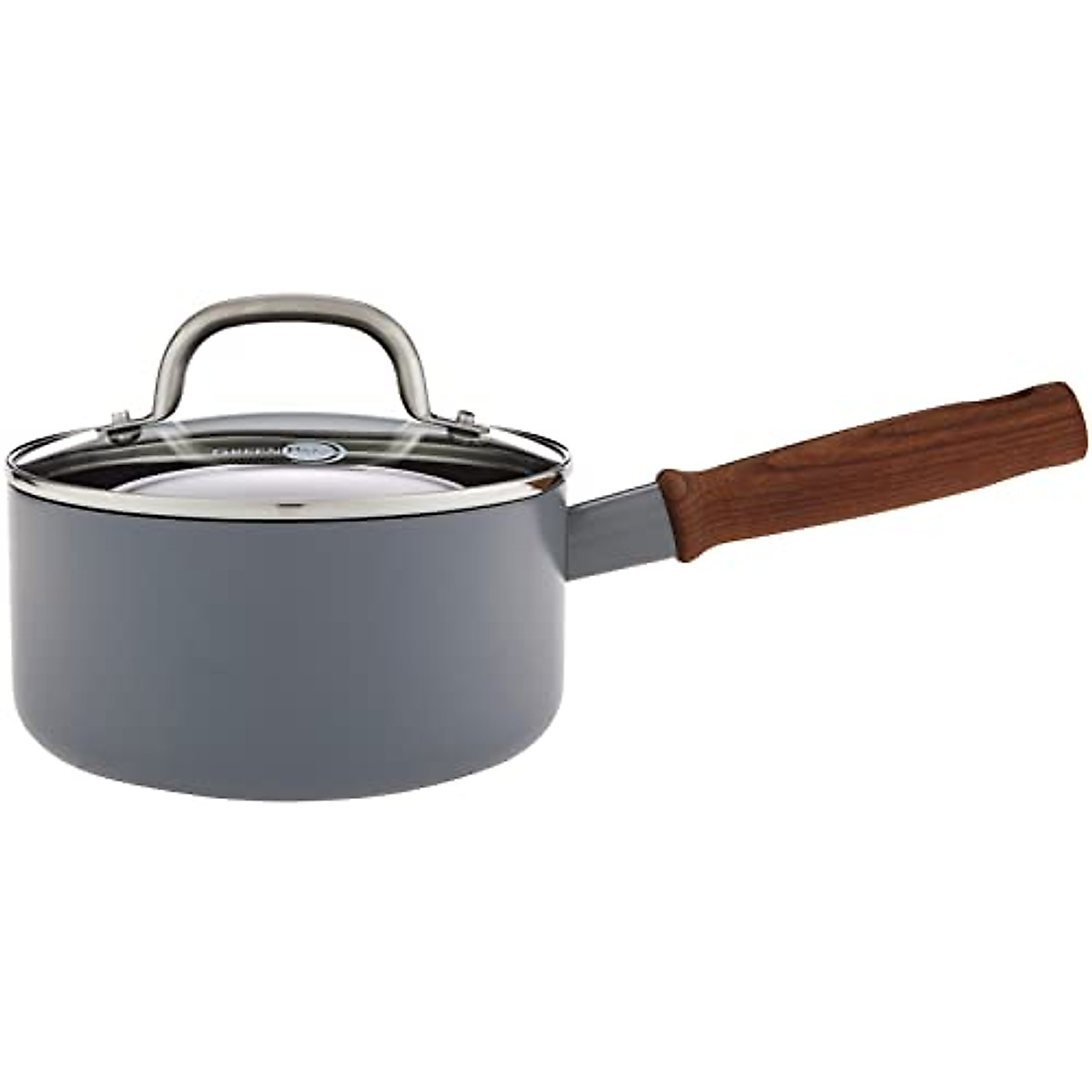 GreenPan Mayflower Pro Hard Anodized Healthy Ceramic Nonstick, 2QT Saucepan Pot with Lid, Vintage Wood Handle, PFAS-Free, Induction, Charcoal Gray