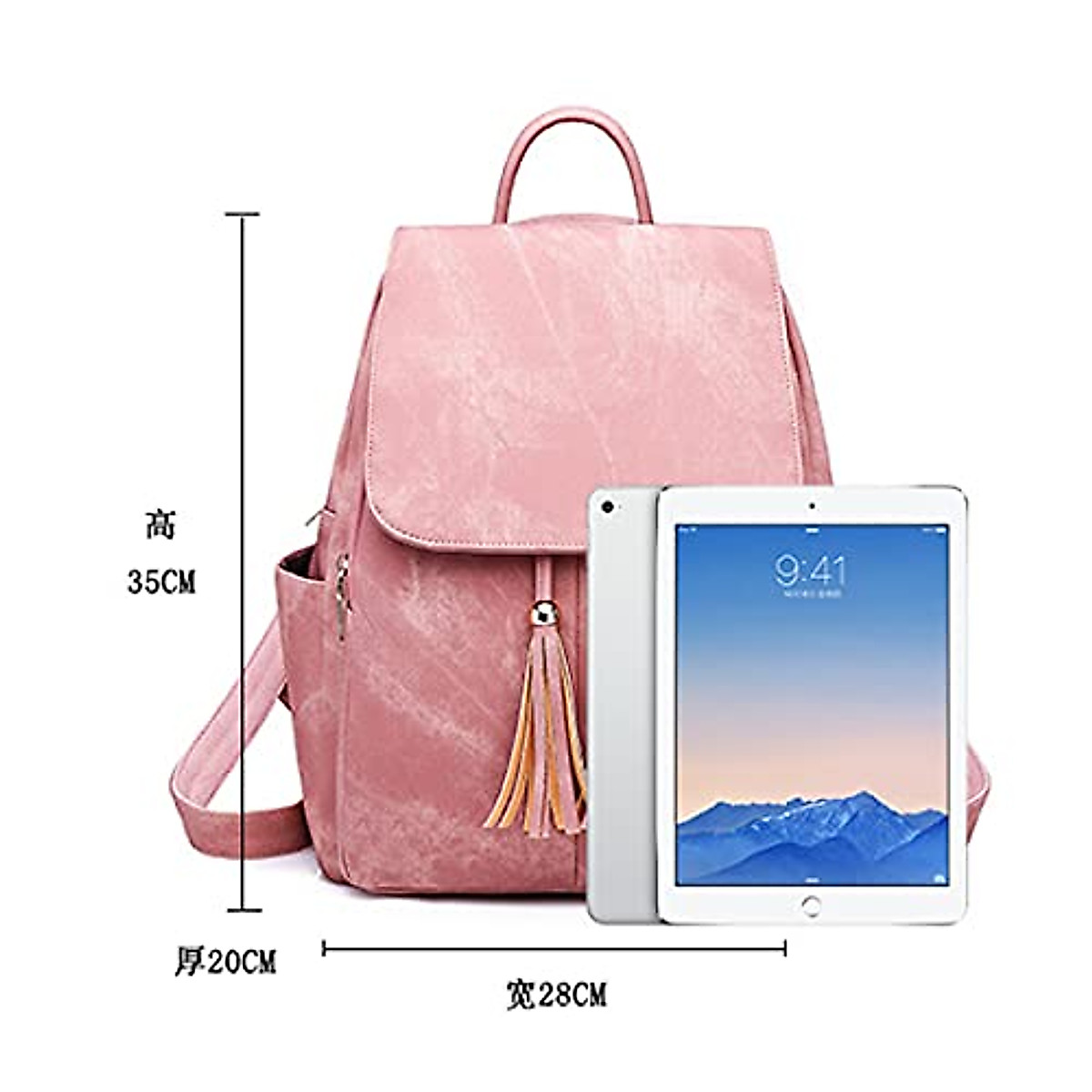 nice--buy Tassel Backpack PU Leather Shoulder Bag Women Fashion Backpack Casual Daypack Travel Lady Bag Crossbody Satchel Shoulder (Khaki)