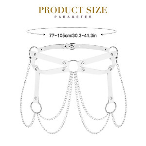 Asooll Punk Leather Waist Chain Layered Body Chain Harness Belly Belt Chain Fashion Party Nightclub Body Accessories Jewelry for Women and Girls (White)
