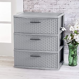 Sterilite 3 Drawer Wide Weave Tower Cement