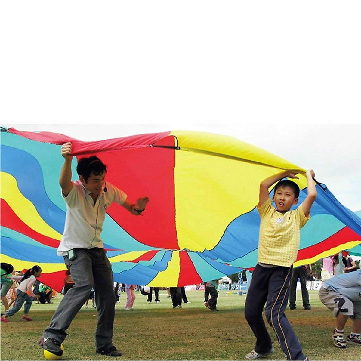 GSi Kids Play Parachute 24 Ft, 30Ft, 35Ft Toy with Handles and Carry Bag for Cooperative Play and for Upper-Body Strength | Multi-Colored