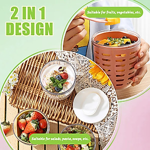 MdakeGo 20oz Fruit Salad Storage Cup with Lids and Fork, Reusable Plastic Fruit Storage Containers for fridge with Drain Baskets, BPA-Free & Leak-Proof, Keep Fruits, Vegetables Fresh Longer (Green)