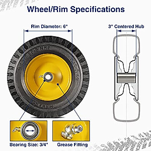 MaxAuto 2 Pcs 4.10/3.50-6" Flat Free Tire, Hand Truck/All Purpose Utility Tire on Wheel, 3" Centered Hub, 3/4" Bearings, Yellow Steel