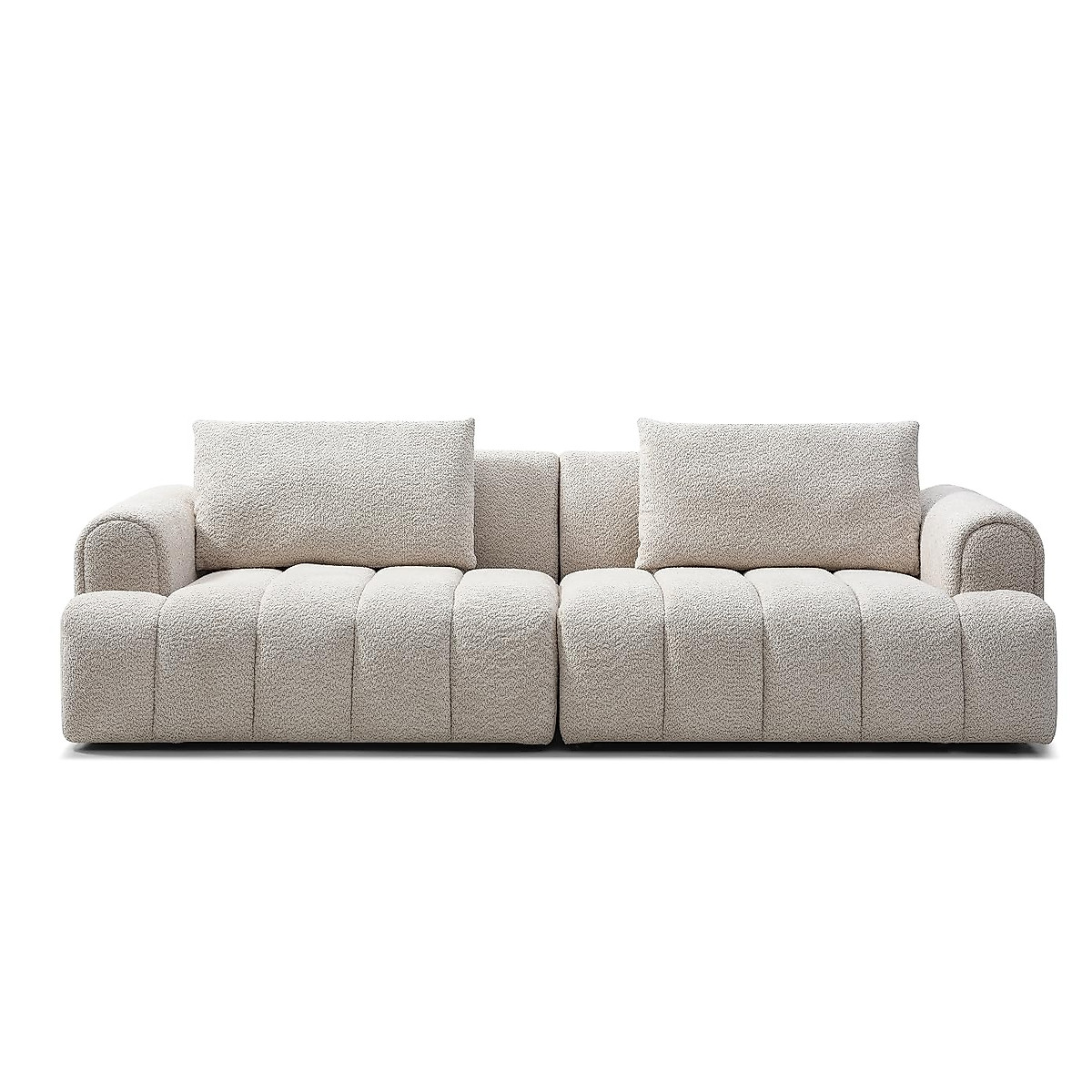 SSC SATISUNCASA 100“Modern Sectional Sofa, 4-Seater Cloud Couch Granular Fleece Velvet Upholstered Sofa Couch for Living Room/Apartment/Small Space (Beige+Solid Wood)