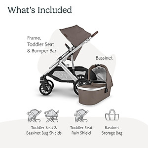 UPPAbaby Vista V2 Stroller/Convertible Single-to-Double System/Bassinet, Toddler Seat, Bug Shield, Rain Shield, and Storage Bag Included/Theo (Dark Taupe/Silver Frame/Chestnut Leather)