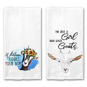 Whatever Floats your Goat and Girl who Loves Goats Microfiber Kitchen Towel Gift for Friend Set of 2