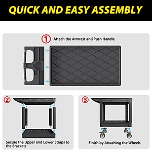 Plastic Tool Cart on Wheels, 2-Shelf Utility Service Cart (40" x 17"), 550lbs Heavy Duty Rolling Work Cart with 360° Swivel Wheels and Ergonomic Handle for Garage Warehouse Workshop, Black