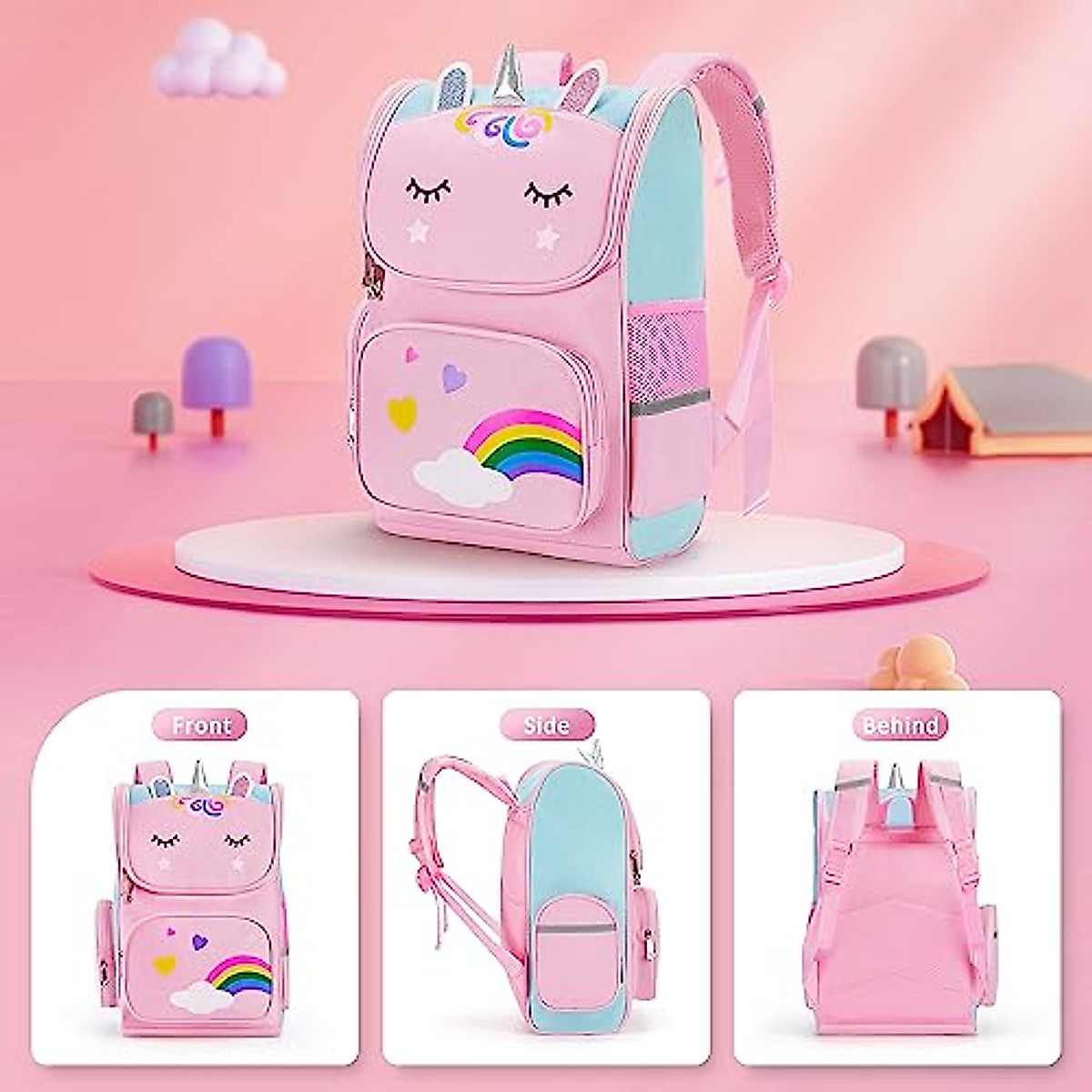 BUTI4WLD Unicorn Backpacks for Girls - 16inch Cute Lightweight Preschool Backpacks for Girls Pink Bookbags Elementary Kindergarten Children's School Bookbags
