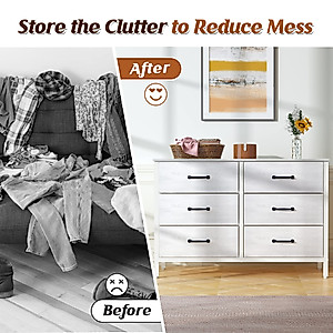 LYNCOHOME White Dresser with 6 Drawers, Wide Dresser for Bedroom and 50" TV, Entertainment Center with Metal Frame, Wooden Top, Fabric Drawers Dresser for Bedroom, Hallway, Entryway, White