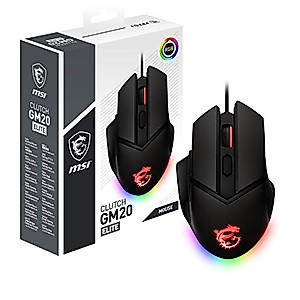 MSI Clutch GM20 Elite Gaming Mouse, 6400 DPI, 20M+ Clicks OMRON Switch, Optical Sensor, Adjustable Weights, Ergonomic Right Hand Design, RGB Mystic Light