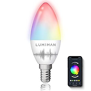 LUMIMAN Candelabra Smart Bulb E12 LED Smart Light Bulbs WiFi RGB Color Changing Smart Lights That Work with Alexa Google Home Music Sync Tunable White 5W 400lm No Hub Required 1 Pack