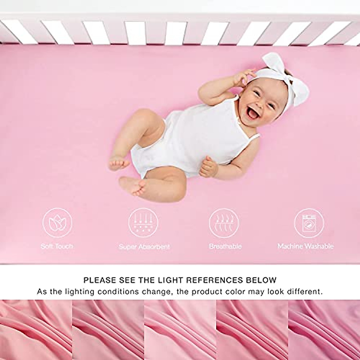 EXQ Home Fitted Baby Crib Sheets for Boys Girl, Standard Crib Mattress Sheet Soft Breathable Toddler Bed Sheets, Cozy Microfiber Toddler Cot Sheet (28x52x8in Pink)
