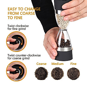 SAHKGYE Salt And Pepper Mill Grinder Set 2 in 1 Salt & Peppercorn Shaker Mill Double Head Refillable Spice Grinder with Ceramic