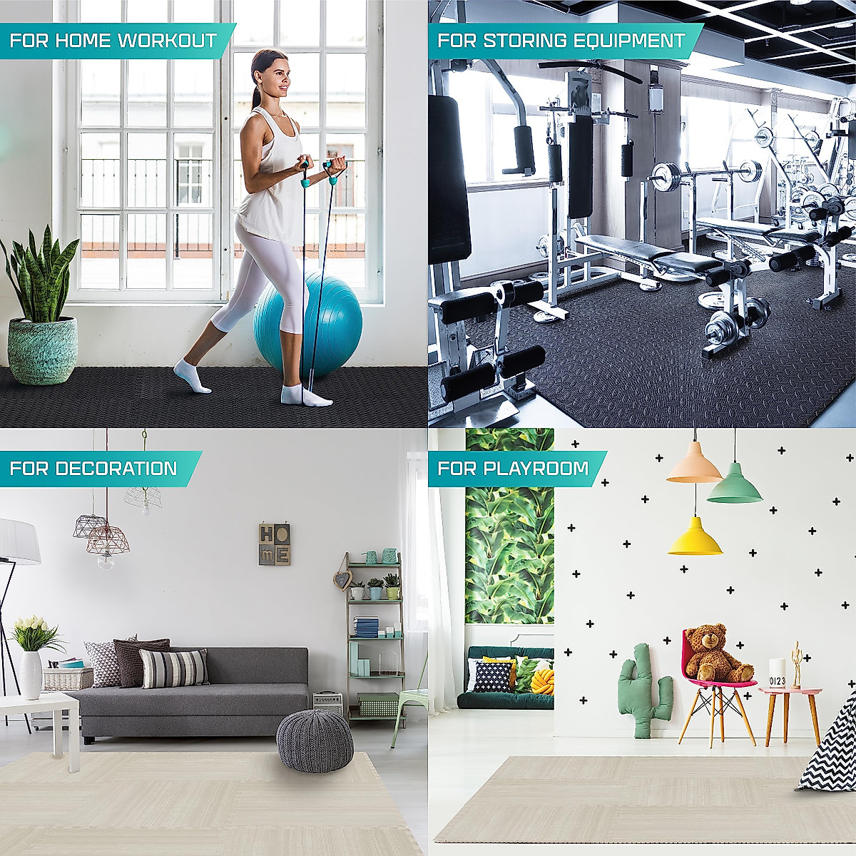 Yes4All Interlocking Floor Mats with Border – Foam Gym Floor Mats with EVA Interlocking Tiles (12 Square Feet – Walnut Wood Light – 12 Tiles)