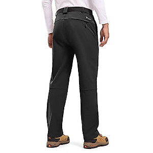 TBMPOY Men's Snow Ski Hiking Pants Waterproof Winter Fleece Lined Pants Camping Skiing Ice Fishing Pants with Belt 01 Thick Black L