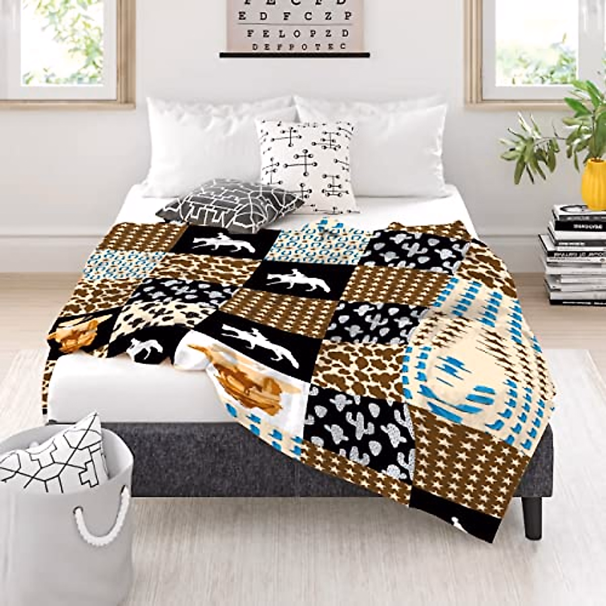 Retro Horse Baby Blanket Wild West Gifts for Boys Girls, Animal Western Decor Plush Soft Lightweight Flannel Fleece Wild West Swaddle Blanket for Newborn Horses Aztec Cow Receiving Blanket Crib