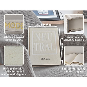 Kigan Home Linen Decorative Book - Real Hardcover Neutral Midcentury Modern - Wooden Bead Garland for Coffee Table Decor, Modern or Boho Home Decor, Shelves, Fireplace Mantel