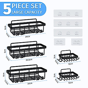 WESTRUE Shower Caddy 5 Pack Shower Shelves No Drilling Shower Rack with Soap Dish Adhesive Shower Organizer Shower Storage for Inside Shower-Black