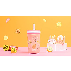 Zak Designs Kelso Tumbler Toddler Cup For Travel or At Home, 12oz Vacuum Insulated Stainless Steel Sippy Cup With Leak-Proof Design is Perfect For Kids (Happy Fruit)