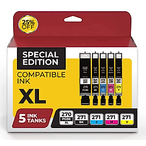 Canon PGi-270XL & Cli-271XL Compatible Replacement from InkjetsClub 5 Pack Ink Cartridges. Works Well with PIXMA MG5720 5721 5722 6820 TS8020 Printers. 2X Black, Cyan, Magenta, Yellow.