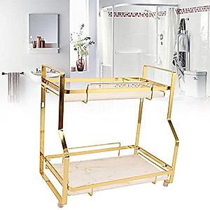 Aoutecen Spice Rack Organizer, White and Gold Stable Wall Mounted Strong Load Bearing Capacity Corner Bathroom Shelf Easy to for Kitchen(2 Tier)