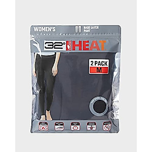 32 Degrees Women's 2 Pack Performance Ultra Light Thermal Baselayer Legging Pant, BLACK/BLACK, Large