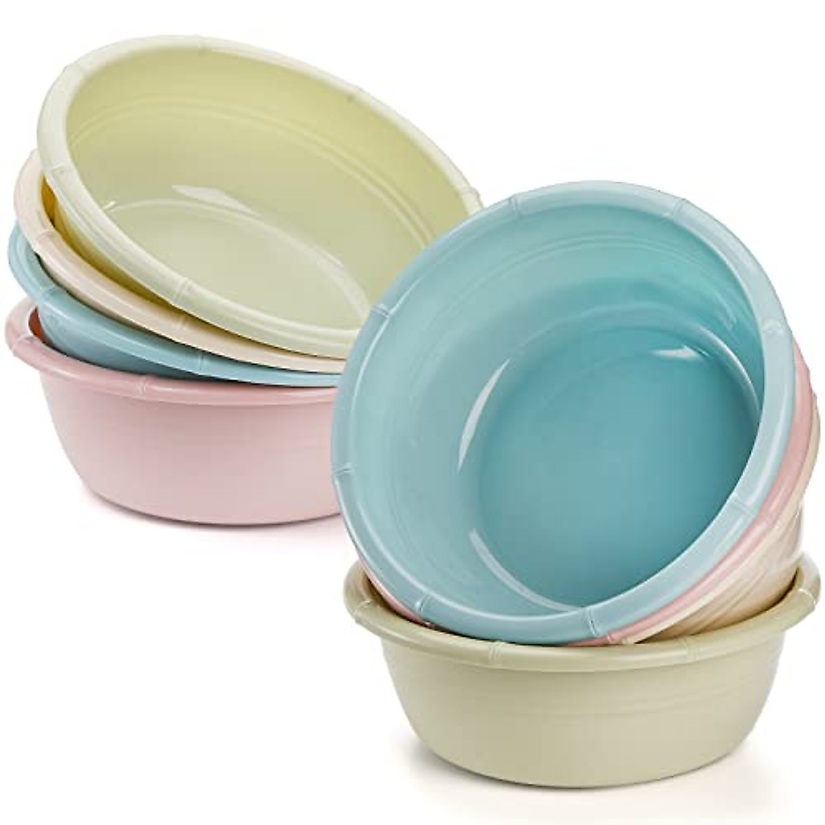 Peohud 8 Pack Plastic Wash Basin, 5 Quart Stackable Dish Pan, Round Vegetable Fruit Wash Pan Dish Tub for Home Kitchen Camping Outdoor Indoor, 12 Inch