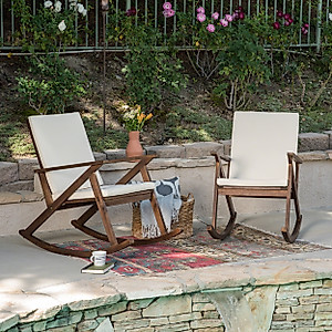 Christopher Knight Home 304347 Louise Outdoor Acacia Wood Rocking Chair (Set of 2), Dark Brown/Cream Cushion