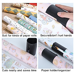Replaceable Sliding Gift Wrap Cutter [2-Pack with 4 Blades] - Easy Paper Cutter for Birthdays, Christmas, and More
