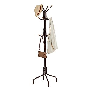 SONGMICS Coat Rack Freestanding, Metal Coat Rack Stand with 12 Hooks and 4 Legs, Coat Tree, Holds Clothes, Hats, and Bags, for Entryway, Living Room, Bedroom, Coffee Brown URCR031Z01