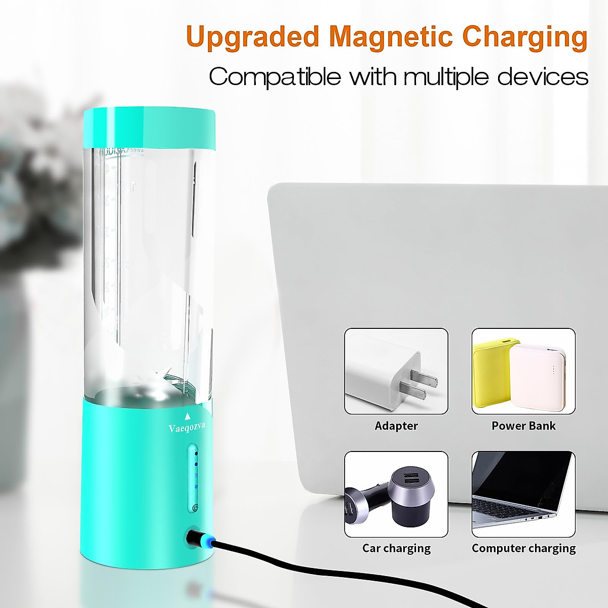 Portable Blender for Shakes and Smoothies, Vaeqozva 16OZ Personal Blender 6 Ultra Sharp Blades, Magnetic USB Rechargeable mini Blender bottle for Travel/Picnic/Office/Gym/Home