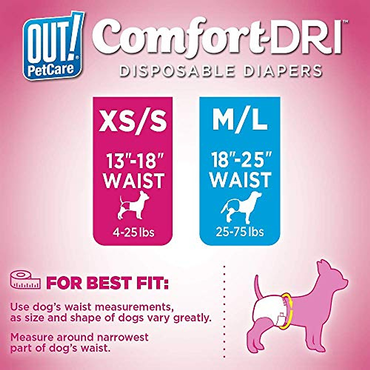 OUT! Pet Care Disposable Female Dog Diapers - Absorbent with Leak Proof Fit - XS/Small (Waist 13-18in) - 16 Count