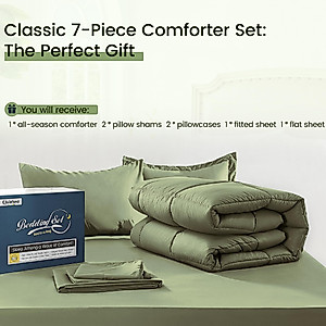 QUIETSEA King Size Bed in a Bag 7 Pieces Comforter Set King, Wood Grain Texture Bedding Comforter Set Green Bed Set with Comforter, Pillowcases, Flat Sheet, Fitted Sheet and Pillow Shams